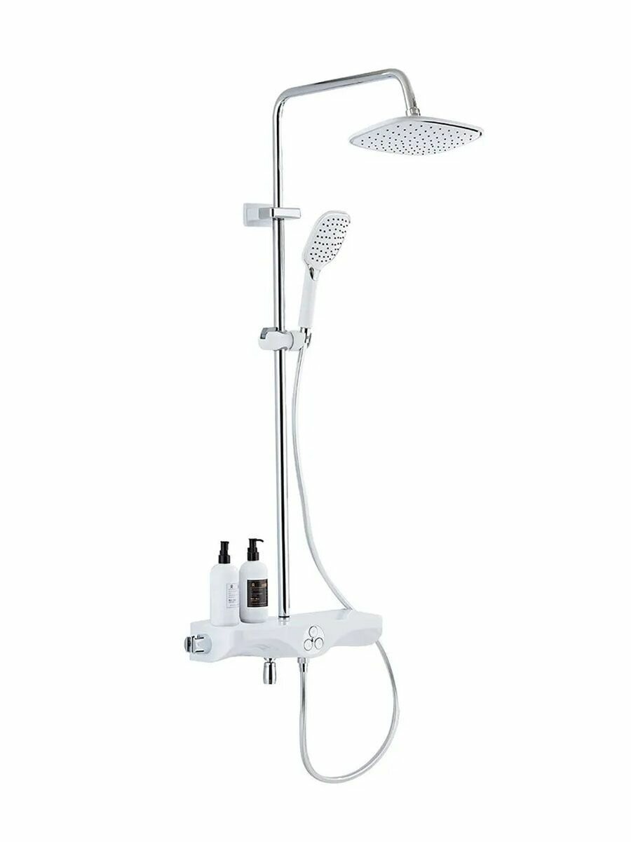Душевая система AZARIO с поворотным изливом, с термостатом AZ-821 хром/белый