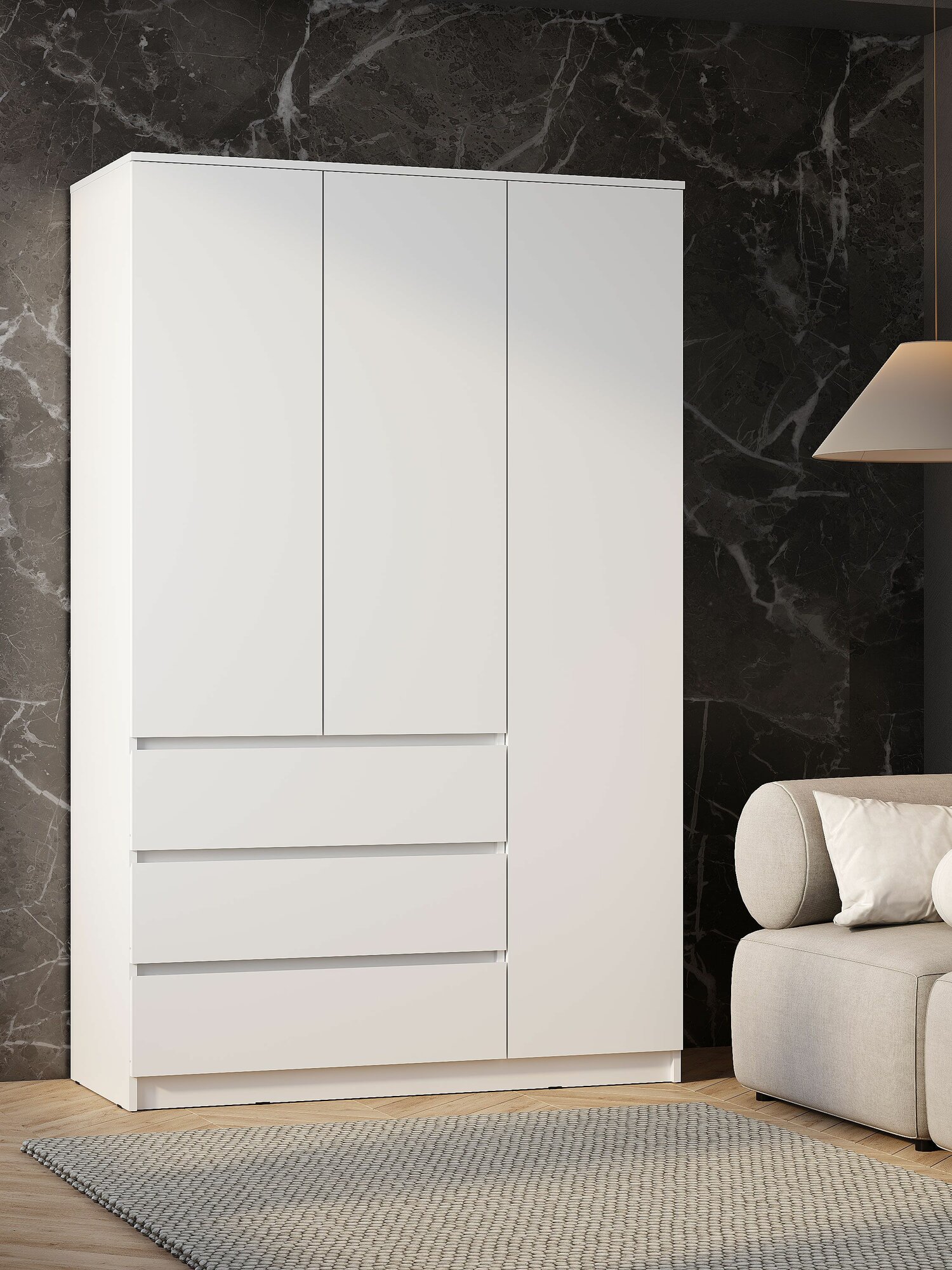 Распашной шкаф для одежды и хранения вещей Симпл Практик с полками, с ящиками, со штангой, 120.2х51х190 см, Белый