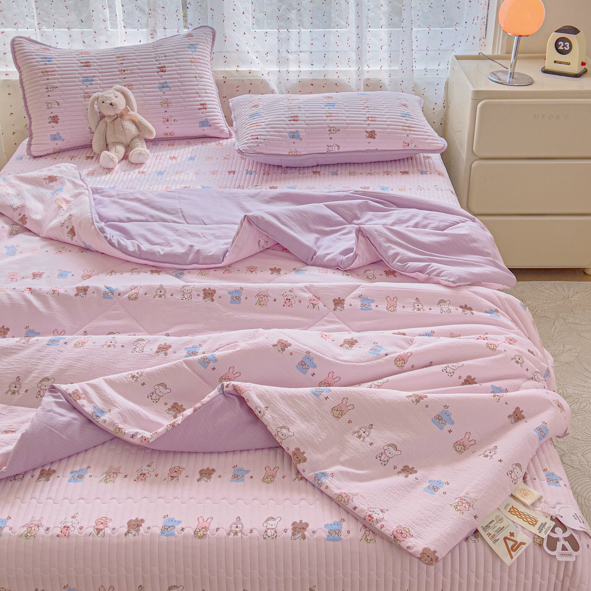 Двойное летнее охлаждающее одеяло: 200x230 см, узор зоопарк животных, 100% хлопок, можно стирать