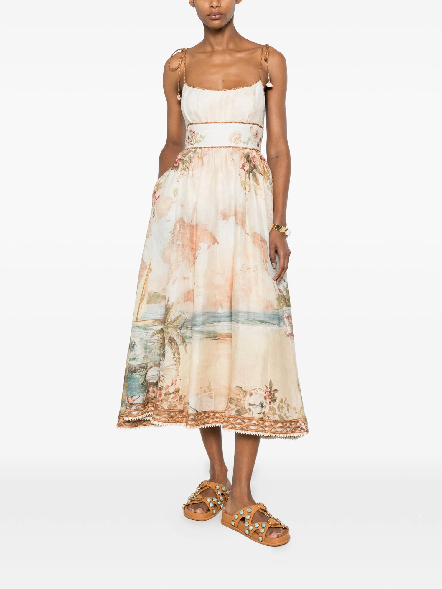 Платье ZIMMERMANN Map-print tie-strap dress, размер 40, разноцветный — фото 1