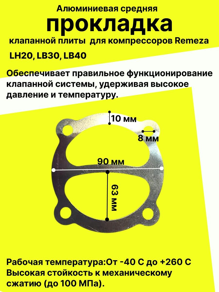 Алюминиевая средняя прокладка клапанной плиты для компрессоров Remeza (Aircast) LH20-2, LB30-2, LB40-2 /