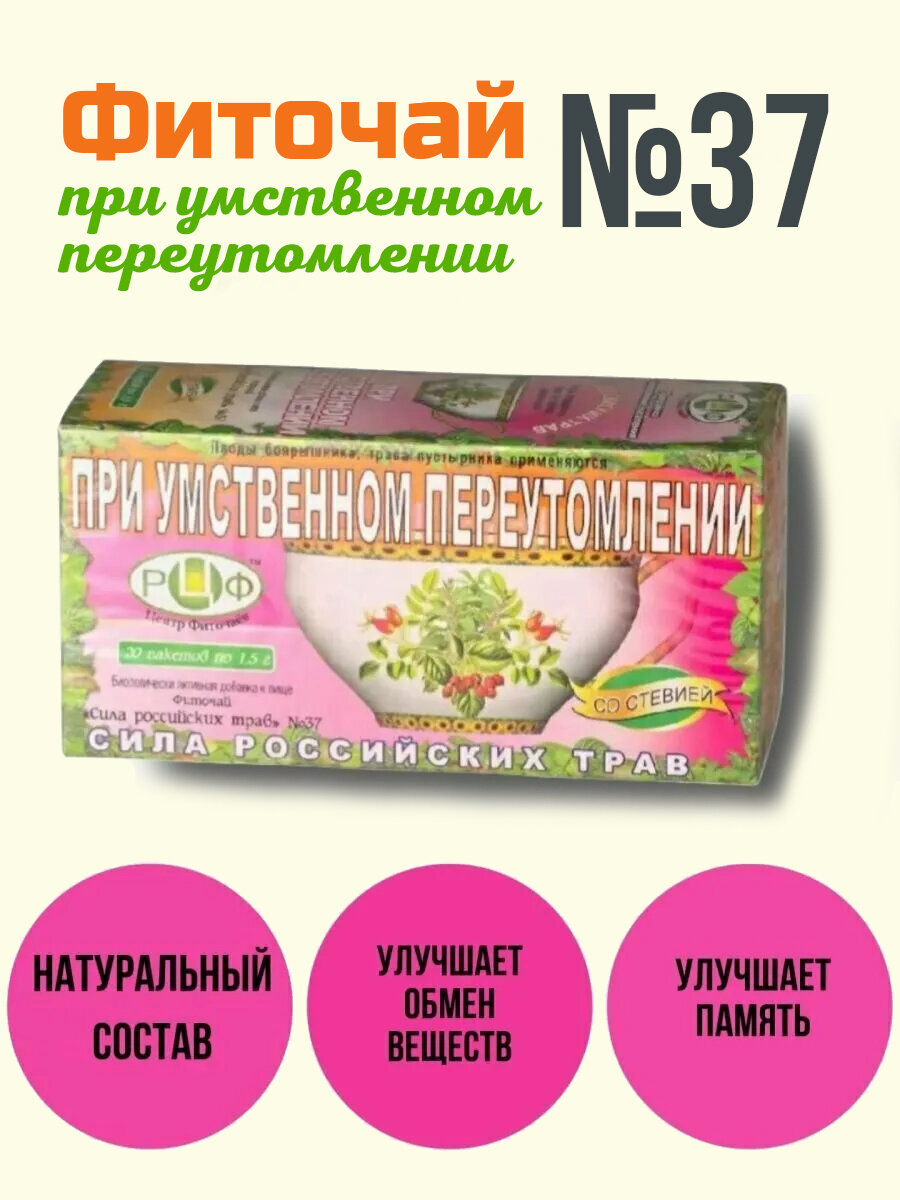 Фиточай №37 При умственном переутомлении, 20 фильтр-пакетов, Сила Российских Трав