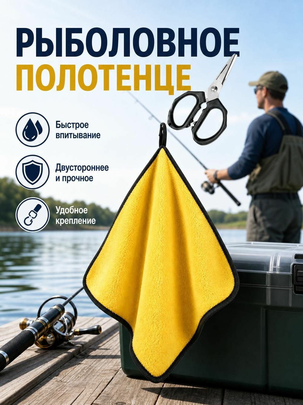 Набор для рыбака: полотенце 30x30 см и ножницы из нержавеющей стали