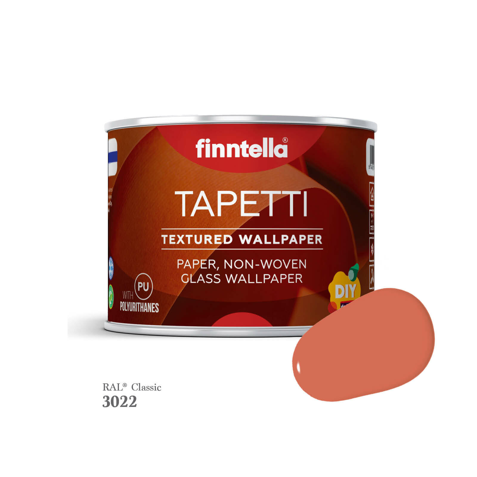Шелковисто-матовая краска для обоев под окраску TAPETTI SILKKI Matta FINNTELLA, Цвет RAL 3022 Лососево-красный (Salmon pink), 0,45л