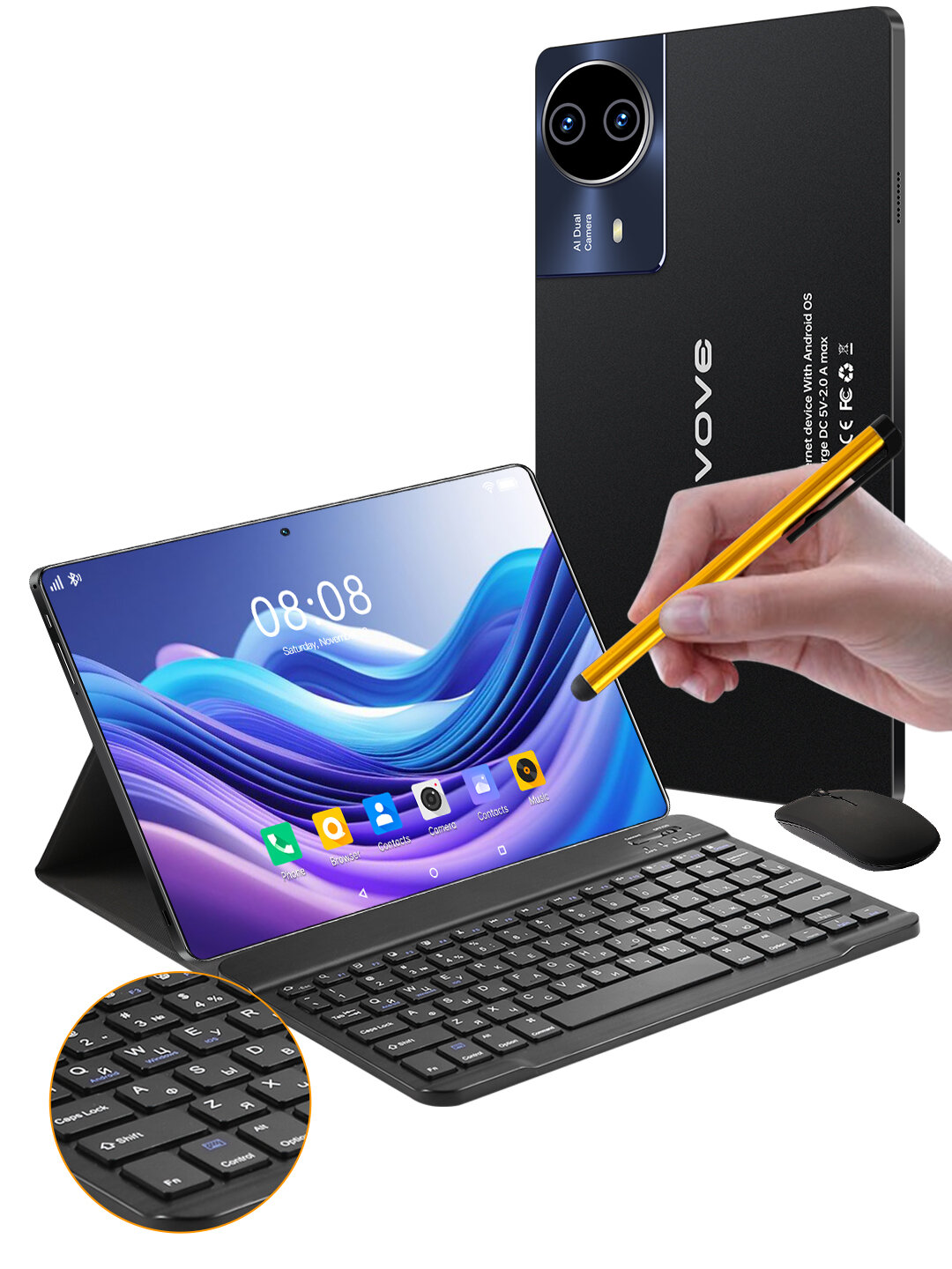 Мощный планшет Android 16/1024 ГБ с клавиатурой и мышкой T65 Max 8800 мАч Сеть 5G Android 13, Черный