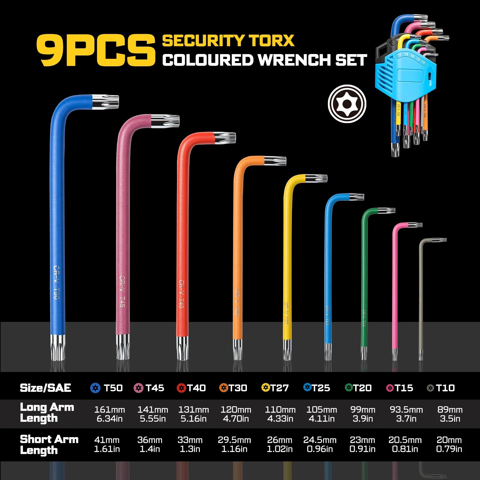 Набор Torx Security ключей 9шт, цветные
