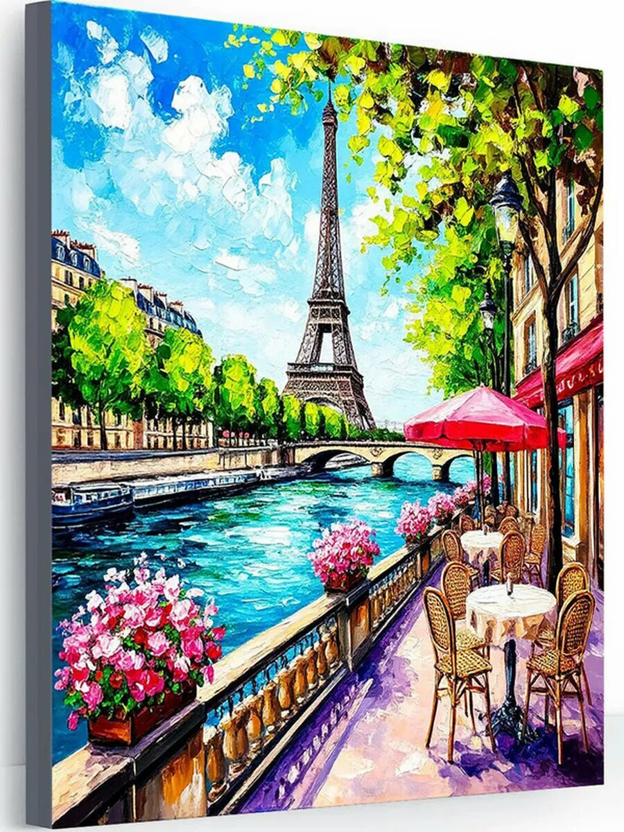Картина на стену для интерьера "Эйфелева башня париж", на подрамнике, 40 x 50 см