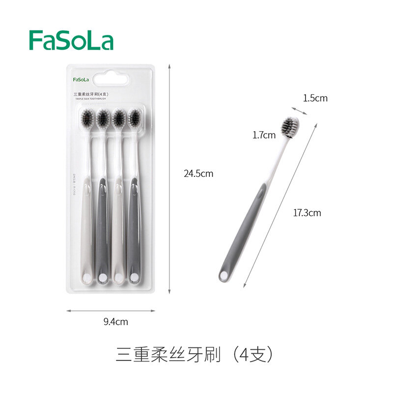 FaSoLa Широкая мягкая зубная щетка 4 шт. для взрослых, бережный уход за деснами, триплекс-шелк