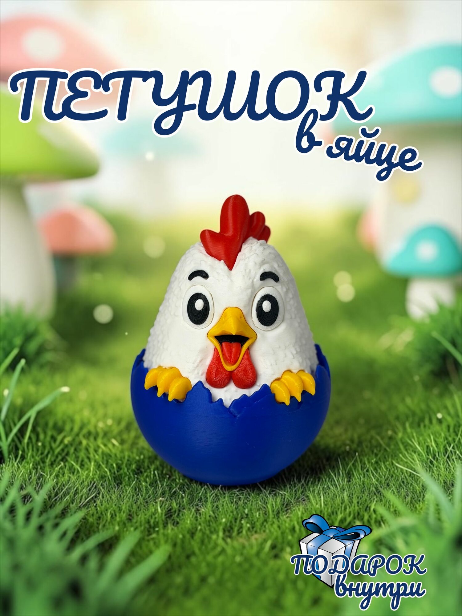 Фигурка "Петушок в Яйце" 3d pla, экологический пластик, на подставке, 12см