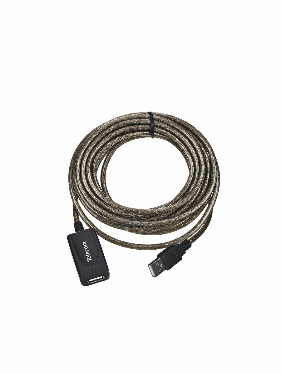 Активный удлинитель USB 2.0 TELECOM 5 метров провод прозрачная оплётка кабель (TUS7049-5M)