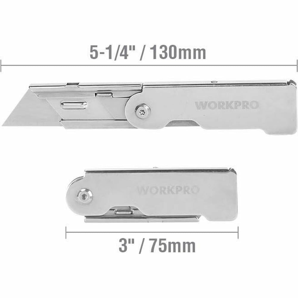 Складной нож WORKPRO из нержавеющей стали, быстросменное трапециевидное лезвие WP211001 — фото 1