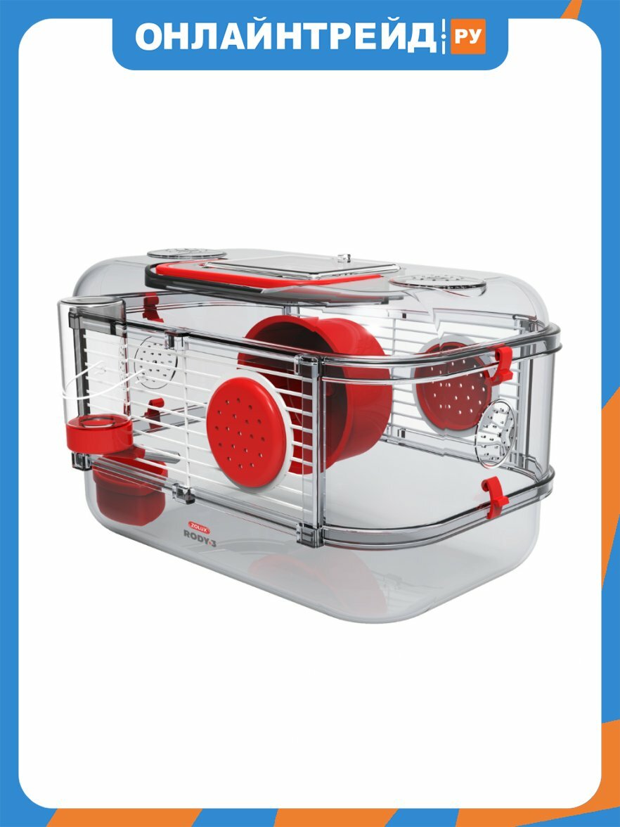 Клетка для грызунов Zolux RODY 3 MINI, 33х21х18 см, рубиново-красный