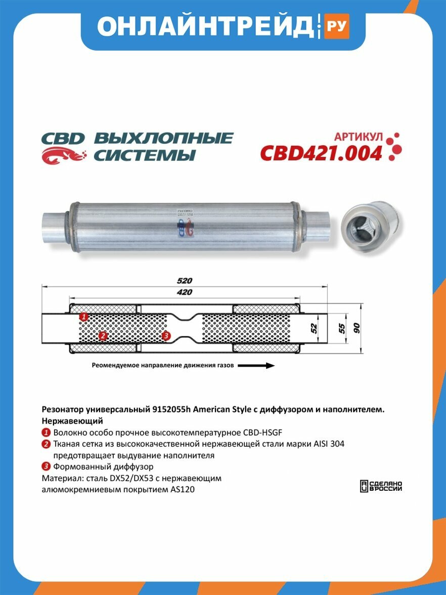 Резонатор универсальный Cbd American Style, с диффузором и наполнителем, 421.004