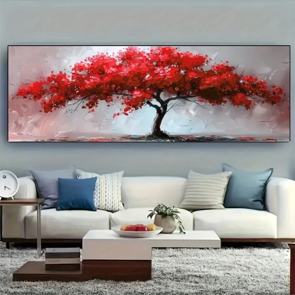 Красная абстрактная картина "Древо жизни" 30x90 см