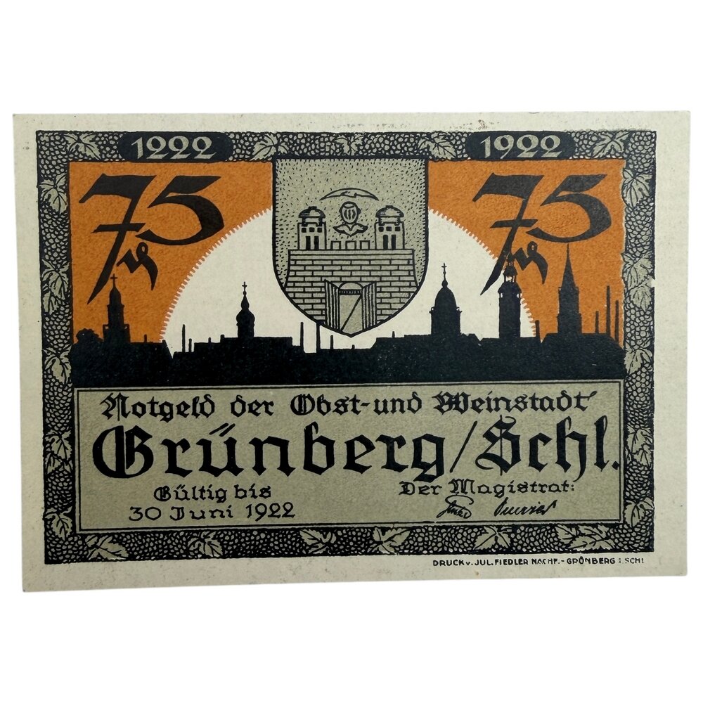 Германия (Веймарская республика) Грюнберг 75 пфеннигов 1922 г. (700-летие города)