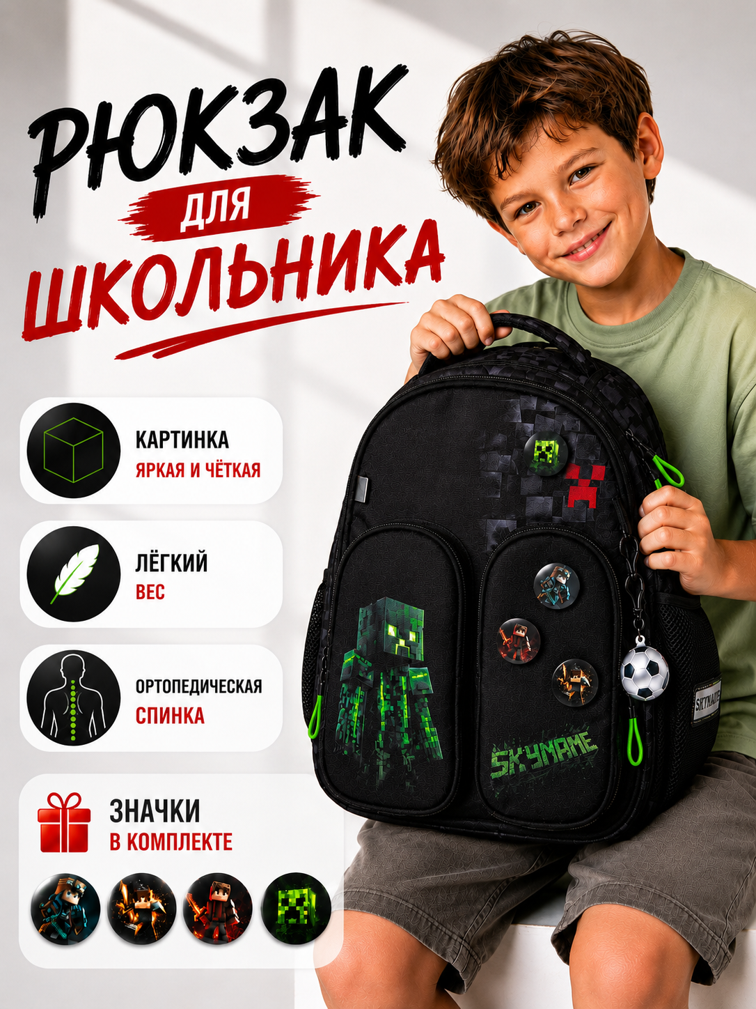Рюкзак школьный для мальчика для 1-4 класса + подарок SkyName (Скайнейм)