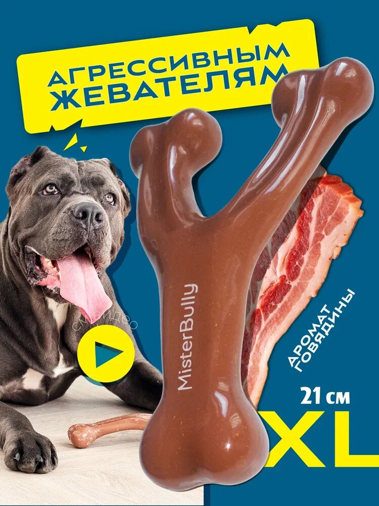 MisterBully Игрушка-кость для собак крупных пород нейлоновая прочная антивандальная с ароматом говядины, размер XL