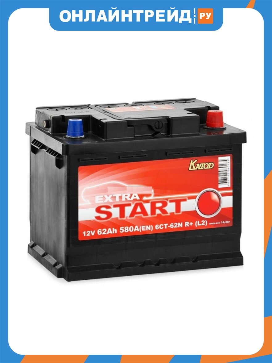 Аккумулятор Extra Start 62e 6СТ-62N R+ (L2), 242x175x190, обратная полярность, 62 Ач