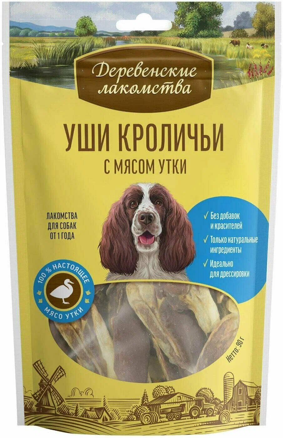 Деревенские лакомства / Лакомство для собак, Уши кроличьи с мясом утки 90г 1 шт