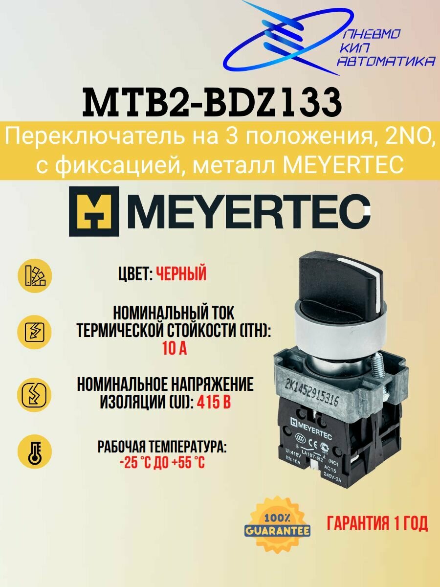 MTB2-BDZ133 Переключатель на 3 положения, 2NO, с фиксацией, металл MEYERTEC