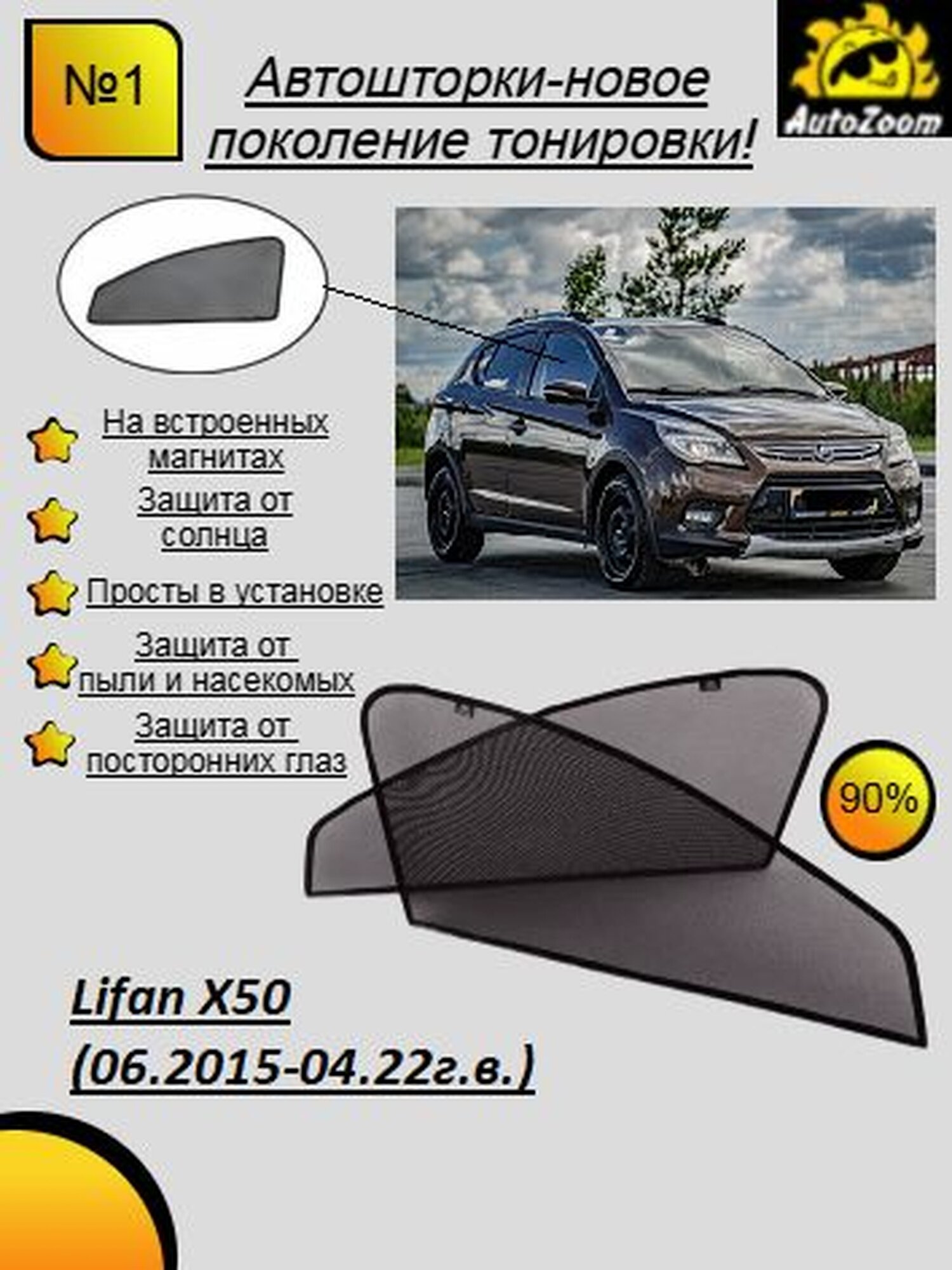 Автошторки магнитные для Lifan X50 (06.2015-04.22г. в.), 1поколение. Хэтчбек 5 дв. на передние двери 2 шт