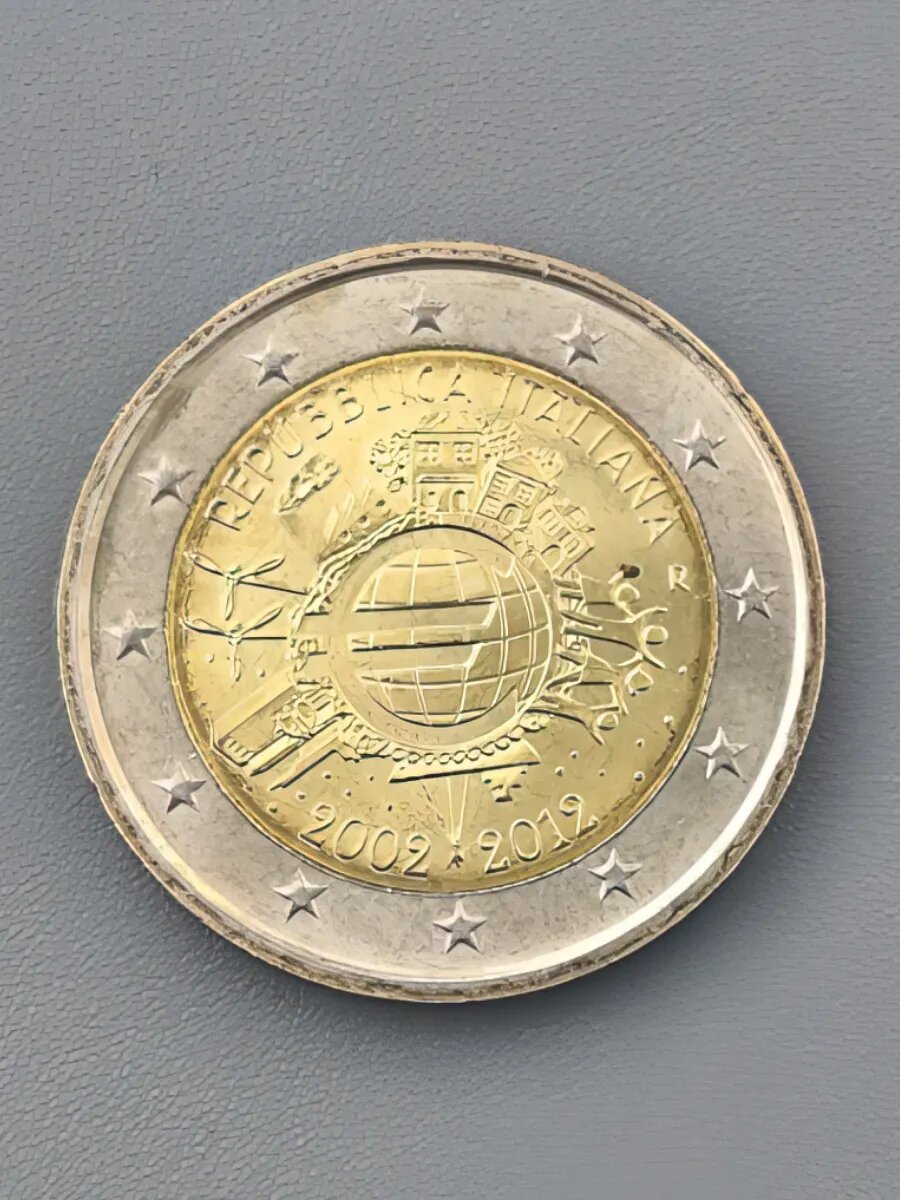 Монета 2 евро Италия 2012 г."10 лет евро"