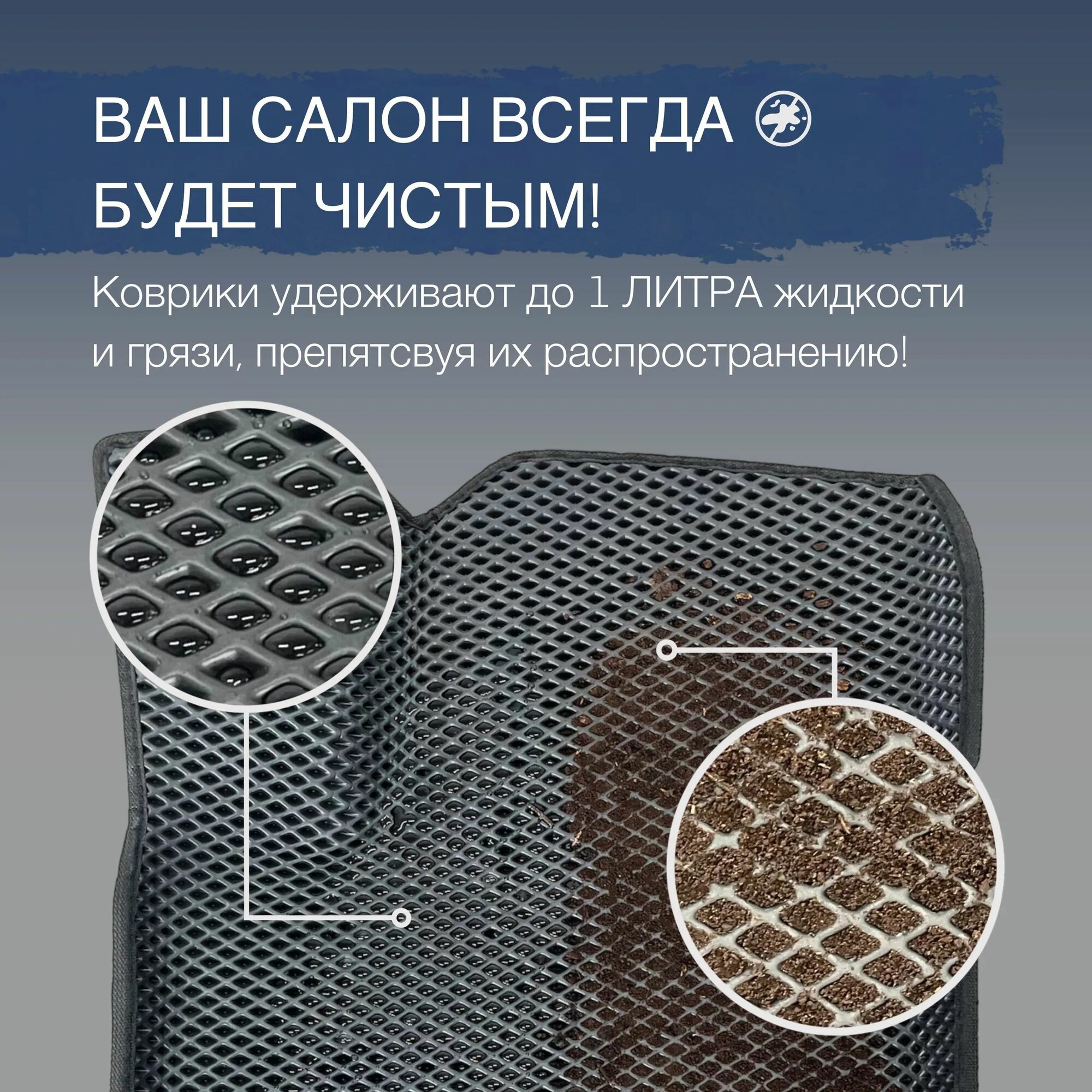 ЕВА EVA коврики с бортами Шкода Рапид в салон Skoda Rapid, 2 пок, (12.2019 - н. в.) (Серая сота с темно-серым кантом / серый / Сиденье водительское / 1 / В комплекте: 1-водительский.)