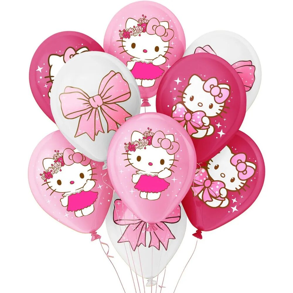 Набор воздушных шаров Hello Kitty для девочек, 12 шт, розовые и белые шары с бантами, праздничный декор на день рождения ребенка, аксессуары для оформления тематической вечеринки и фотозоны