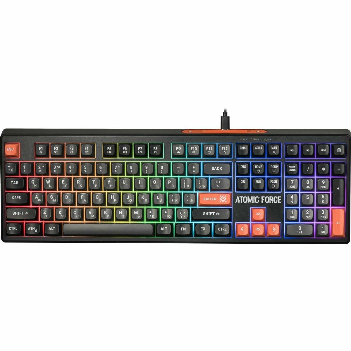 Клавиатура проводная игровая Defender Atomic Force GK-005 RU, чер/сер,108кн+FN, радуж,1.5м