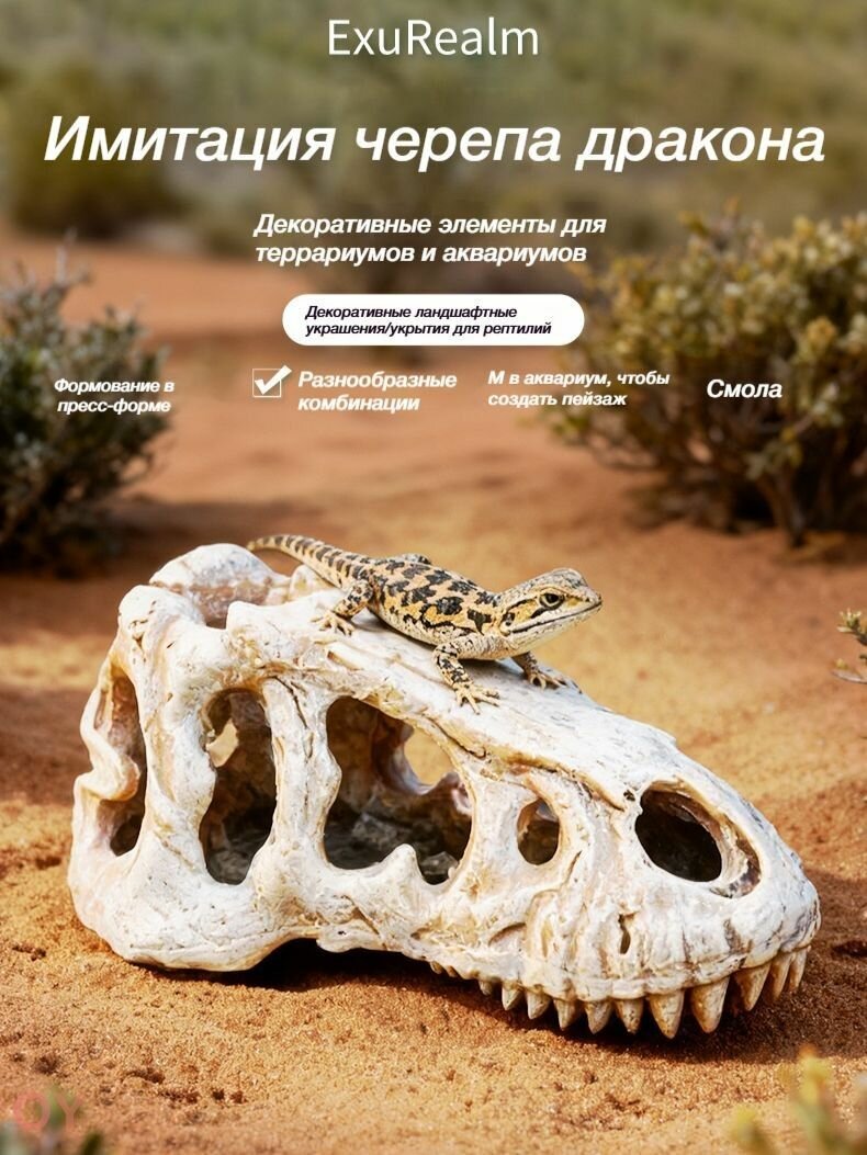 Череп тираннозавра из смолы для террариума, декоративное укрытие и симуляция