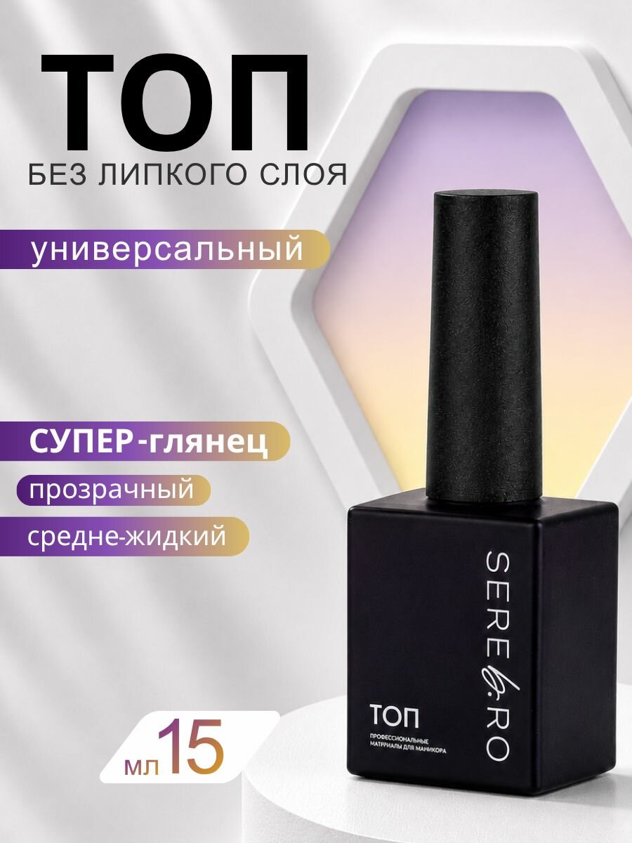 Топ для гель-лака Serebro "No-cleance", без липкого слоя, флакон, 15мл