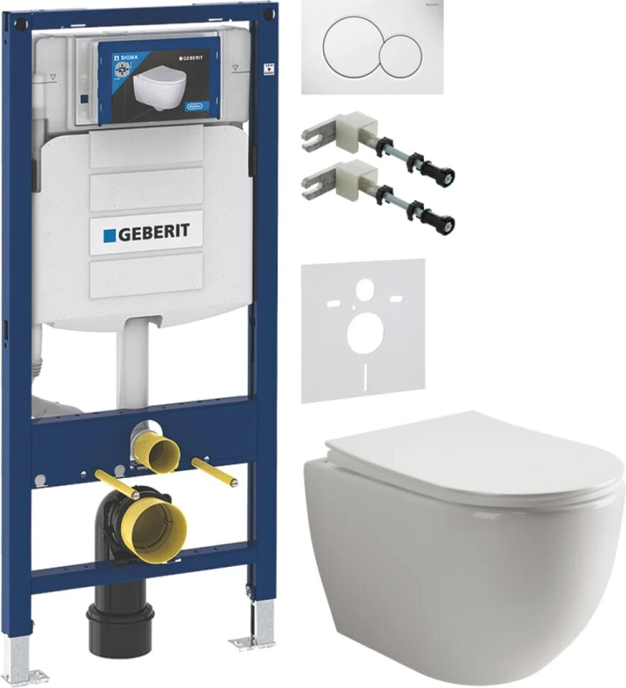 Комплект Унитаз подвесной Ceramicanova Mia Rimless CN1805 + Крепления Geberit Duofix 111.815.00.1 к стене + Звукоизоляция + Инсталляция UP 320 111.300.00.5 + Кнопка Sigma 01 115.770.11.5 белая