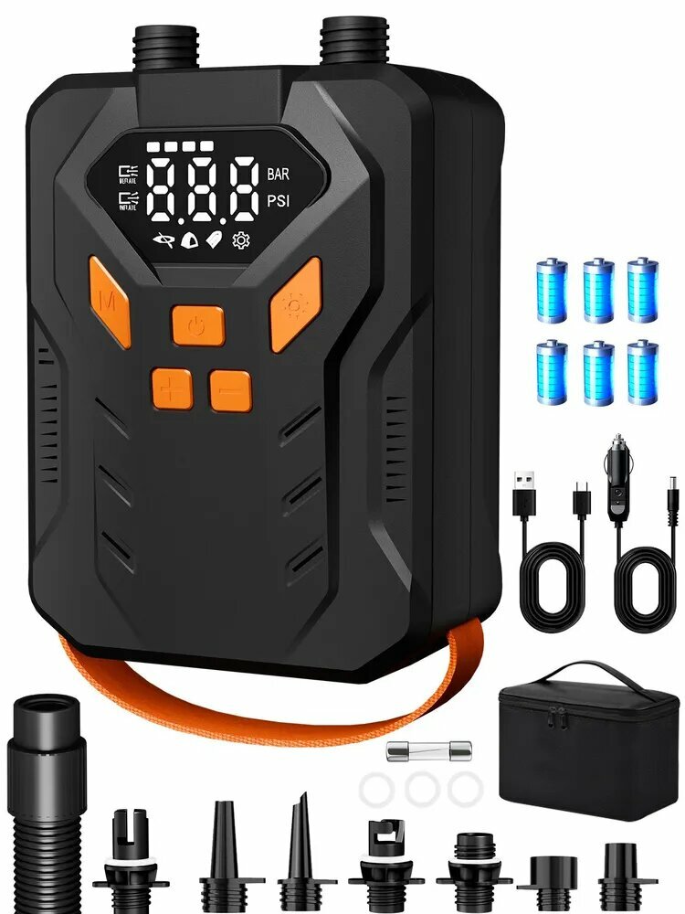 Портативный насос для SUP, каяка и лодки 20 PSI с LED дисплеем и автоотключением