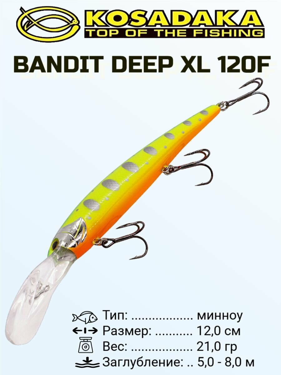 Воблер Kosadaka Bandit Deep XL 120F, плав, 120мм, 21г, 5-8м, цв. SNT