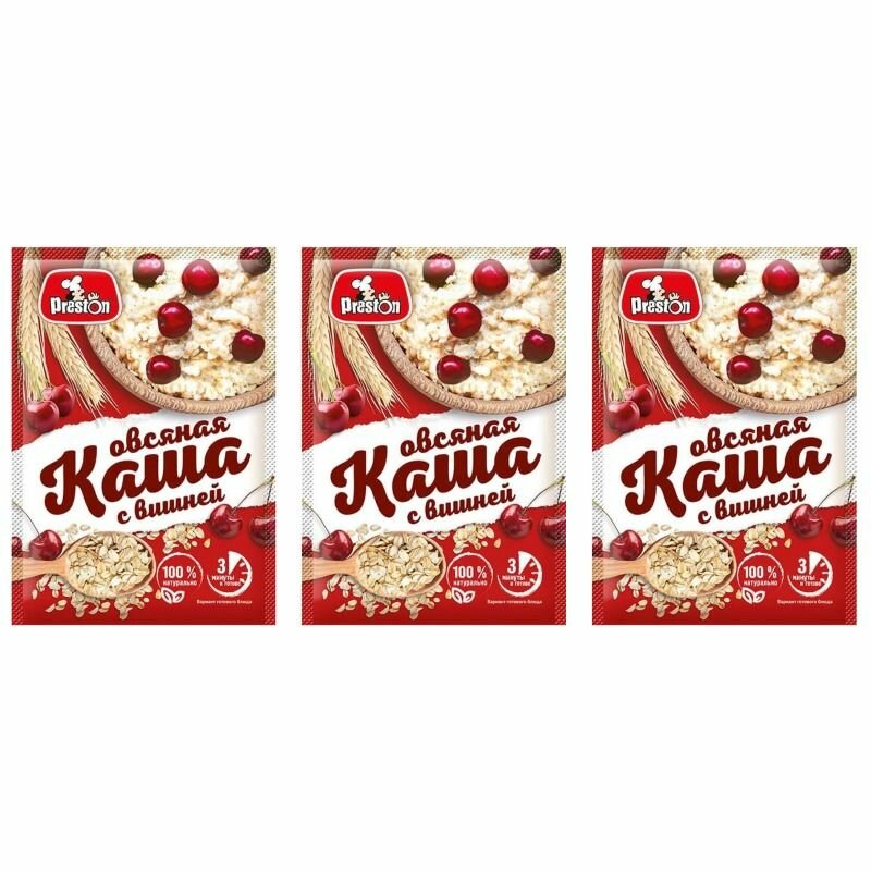 Preston Каша овсяная, с вишней, 37 г, 3шт