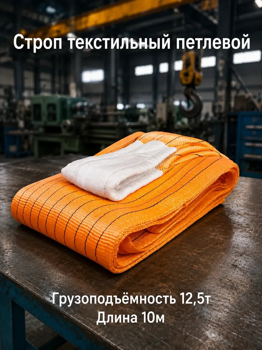 Строп текстильный петлевой КанТраст, СТП, грузоподъёмность 12,5 т, 10 м