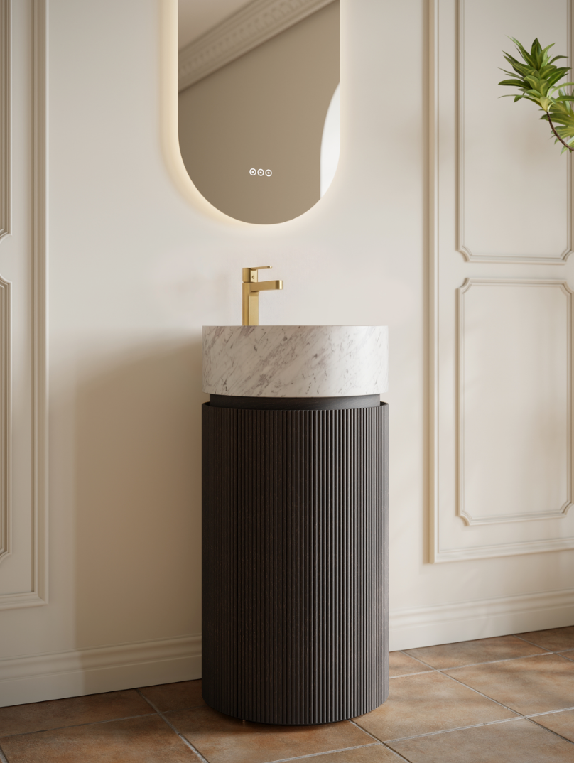 Тумба с раковиной "ALTROBAGNO" Chia, 45 см, шпон, мрамор, Grey Oak/Cararra Wt