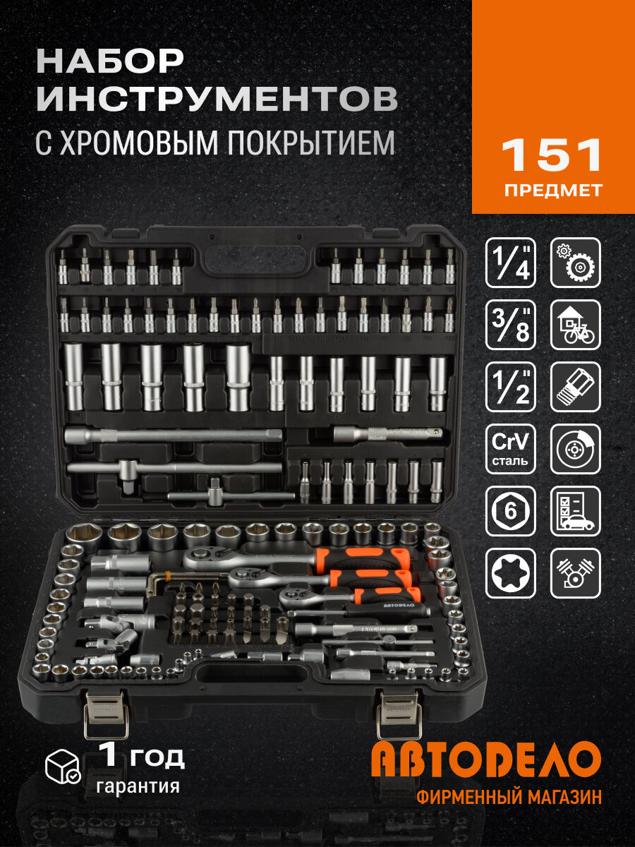 Набор инструмента 151пр. 1/2"DR 3/8"DR 1/4"DR АвтоDело 39915