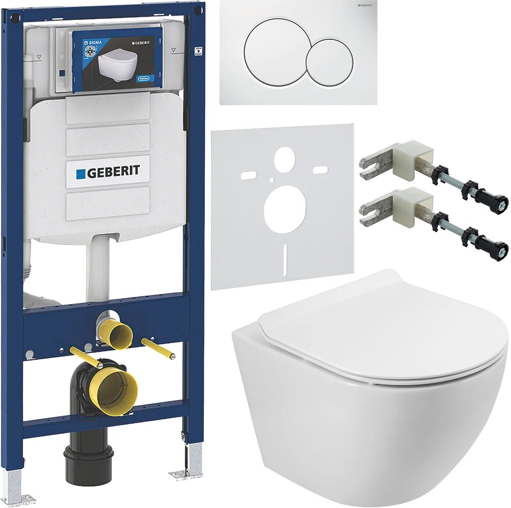 Комплект 6 в 1 Унитаз подвесной BelBagno Sfera-r BB046CH-TOR, безободковый / Сиденье Piano BB2111SC, с микролифтом / Инсталляция Geberit Duofix UP 320 111.300.00.5 (111.950.00.6), Кнопка Sigma 01 115