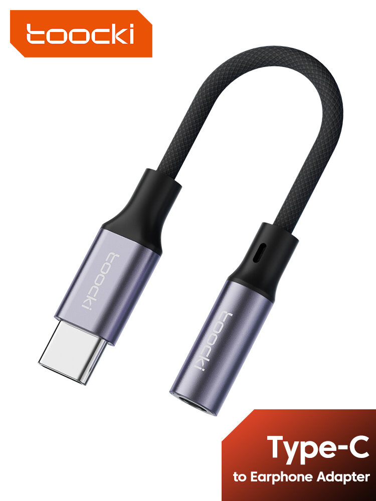 Toocki Аудиокабель 3.5 мм/USB Type-C, 0.12 м, черно-серый короткий 3.5 на USB-C