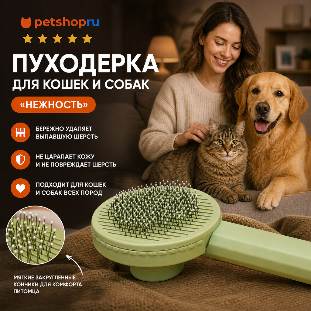 Профессиональная щетка для груминга кошек и собак, комфортный