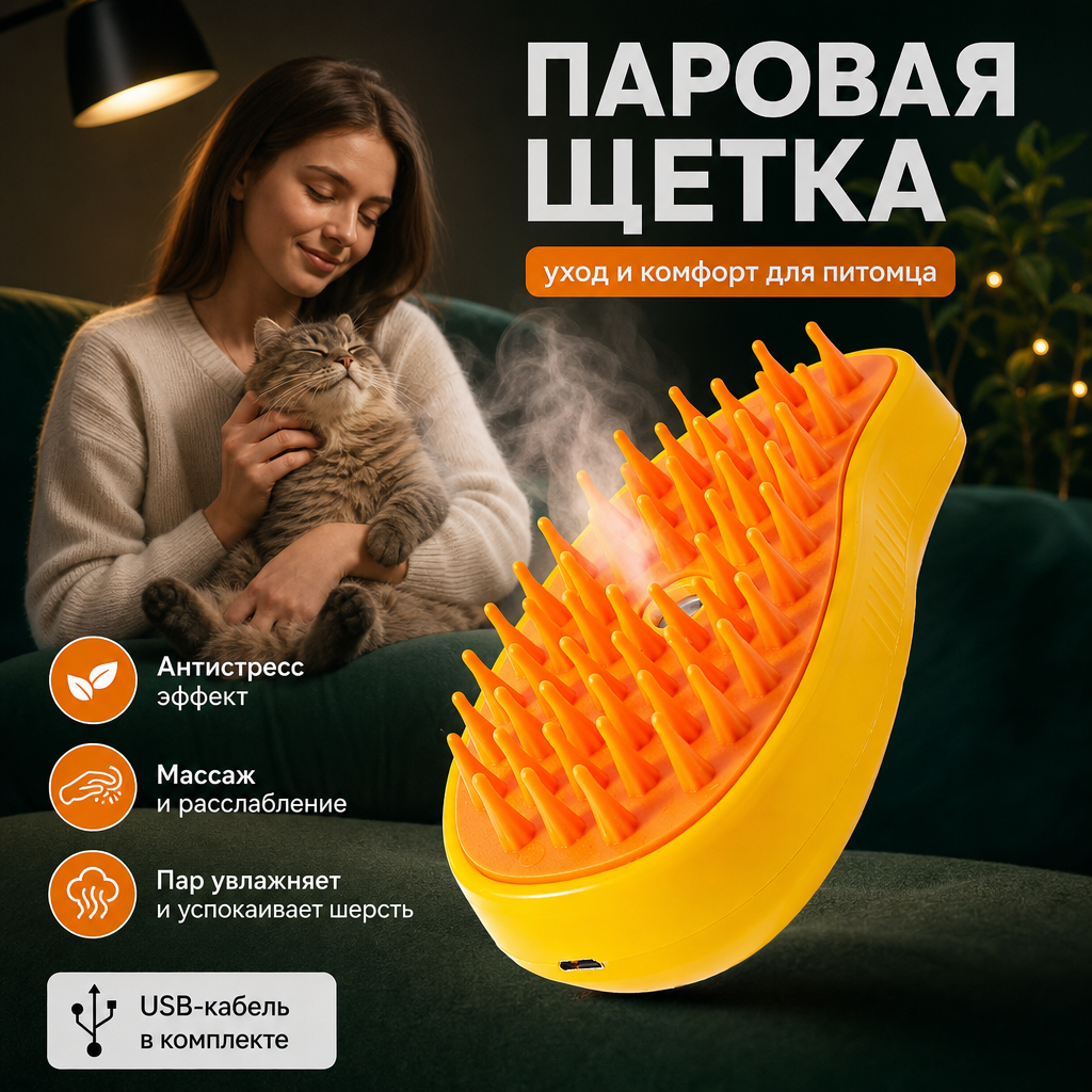 Щетка для купания и груминга питомцев, массажный эффект, распутывает колтуны, силиконовая щетина, паровой уход