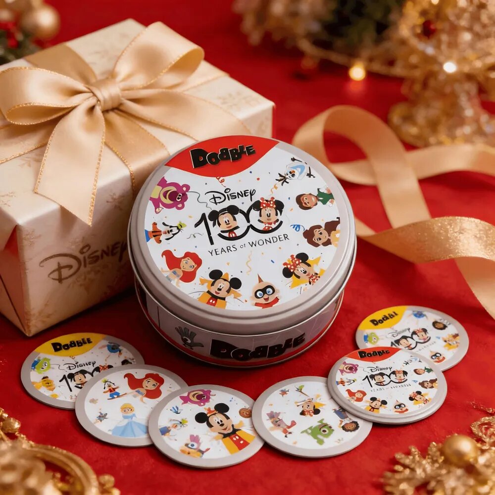 Настольная игра Dobble Disney 100 лет в жестяной коробке, подарок детям на День рождения, 1 Сентября, 11.11, Новый год и Рождество