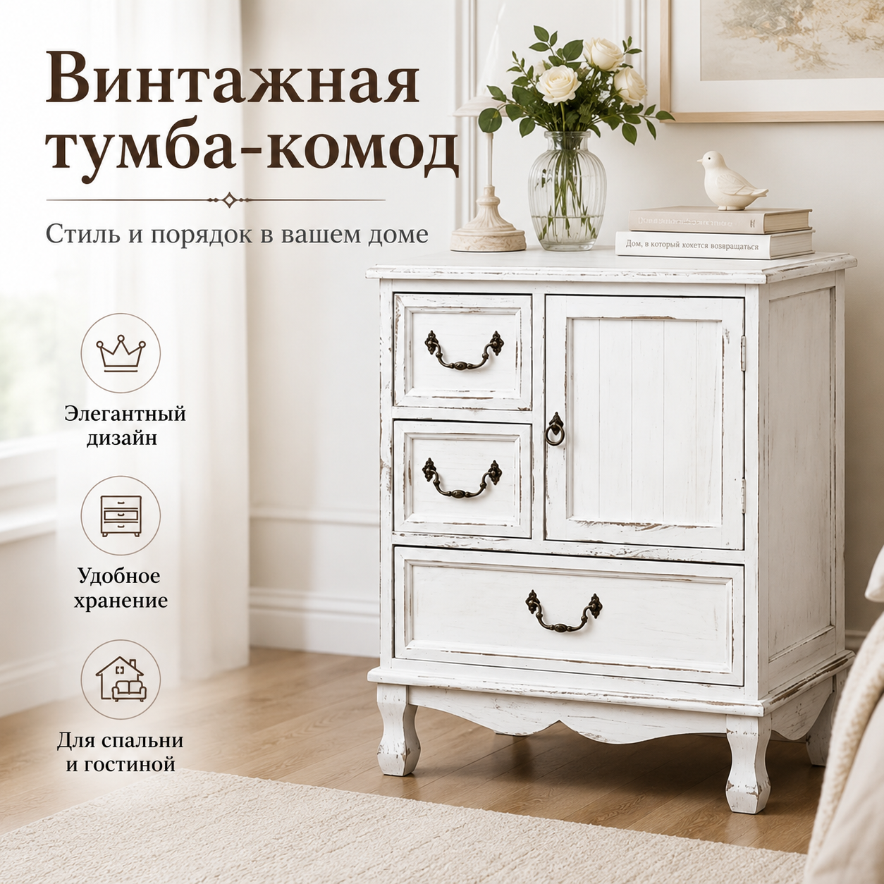 Комод, для дачи/дома/сада, ретро-стиль, деревянный, 58х 32х 67 cm