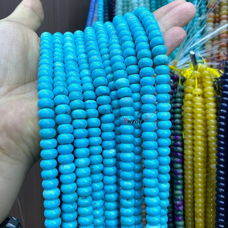 Бусины из натурального камня YWROLE 6x10 мм халцедон loose beads 27-29pcs, Голубой, blue turquoise