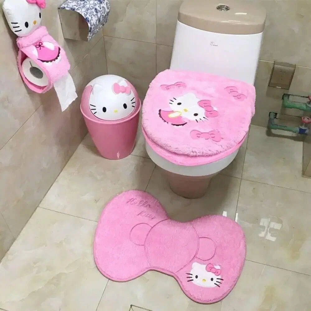 Набор крышек MINISO "Hello Kitty", для унитаза, розовый, плюш, мягкий