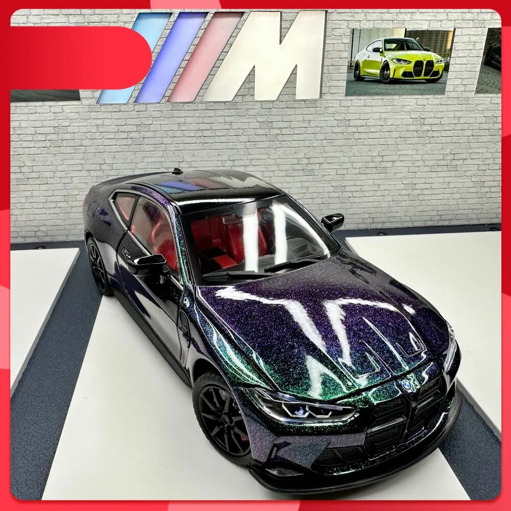 Игрушечная машинка BMW M4, масштаб 1/24, металлическая, цвет хамелеон, с открывающимися дверями, светом и звуком — фото 1