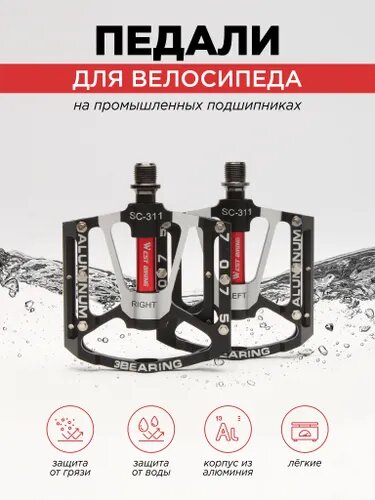 Педали для велосипеда на промышленных подшипниках West Biking, черные