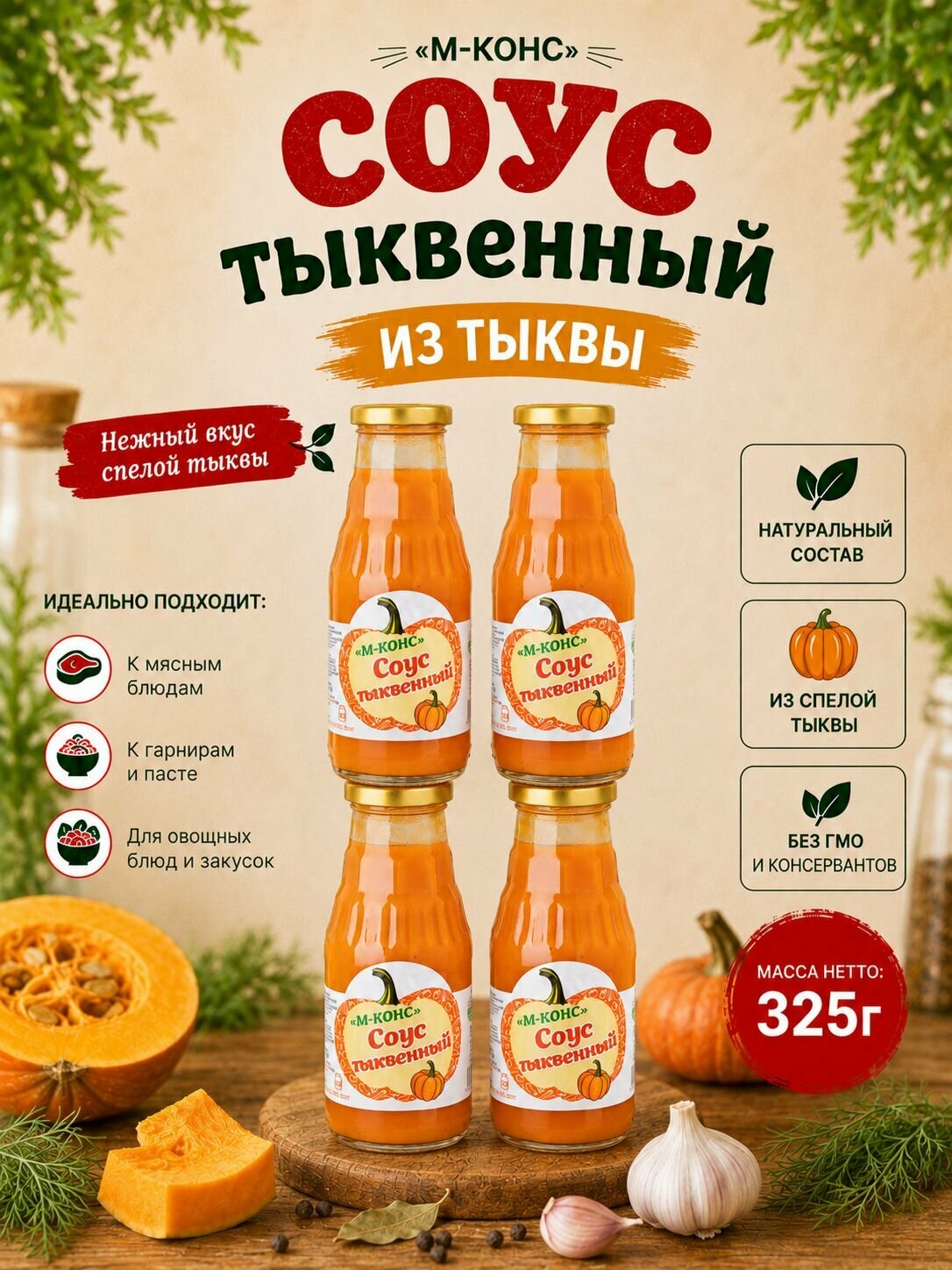 Соус тыквенный Мичуринский, 4 шт. по 325 г
