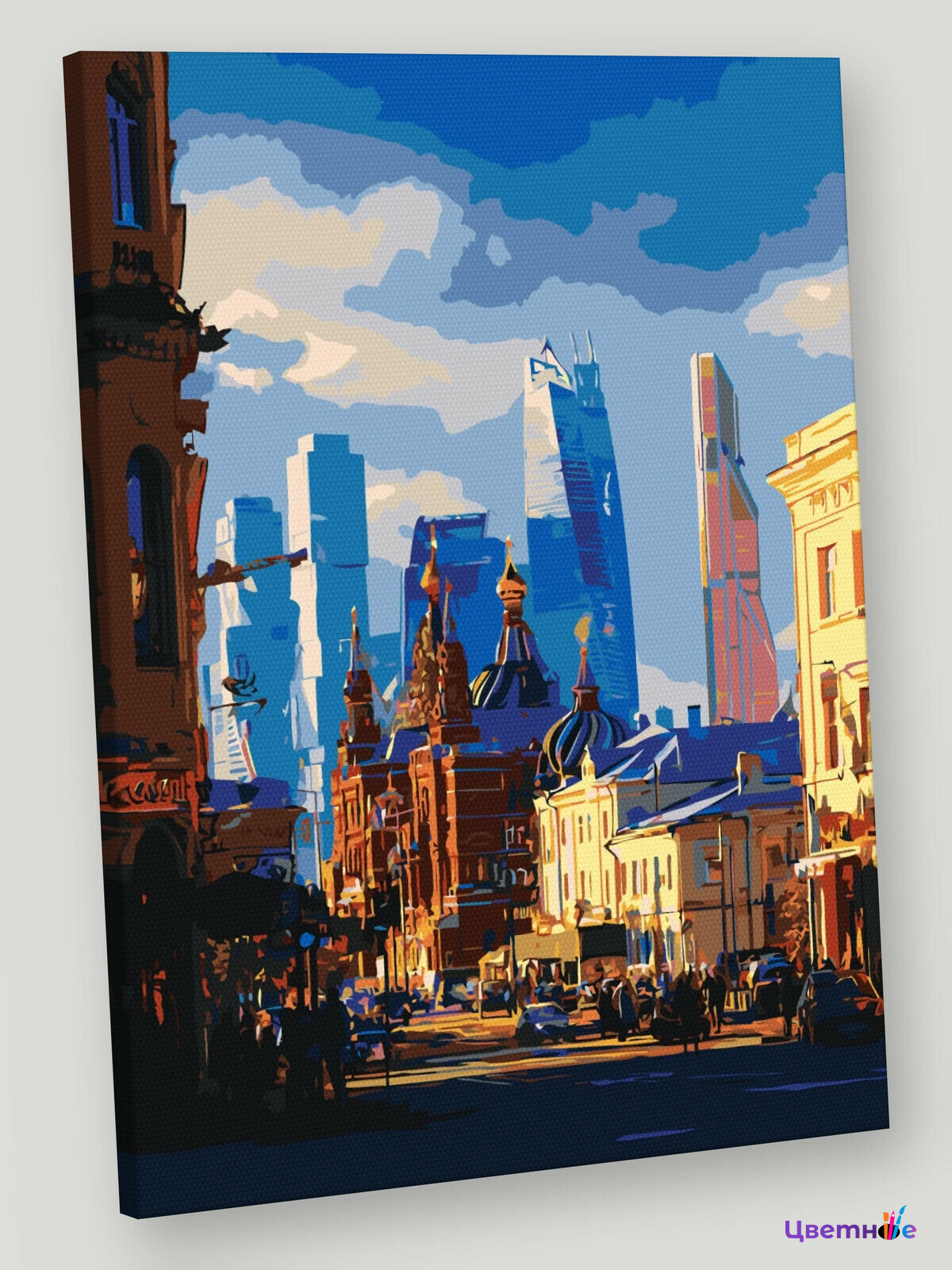 Картина по номерам на холсте с подрамником 30x40 "Город Москва: Сити и монастырь"